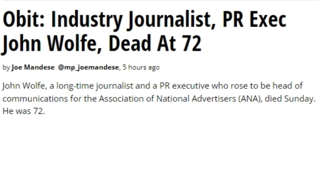 前WPP公关领袖 John Wolfe 去世，享年 72 岁 - 4A广告网